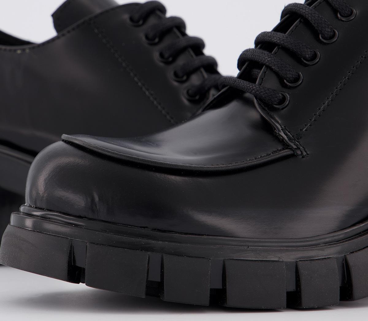OFFICE Matcha - Chunky Sole Lace-up Black Leather - Mid Heels