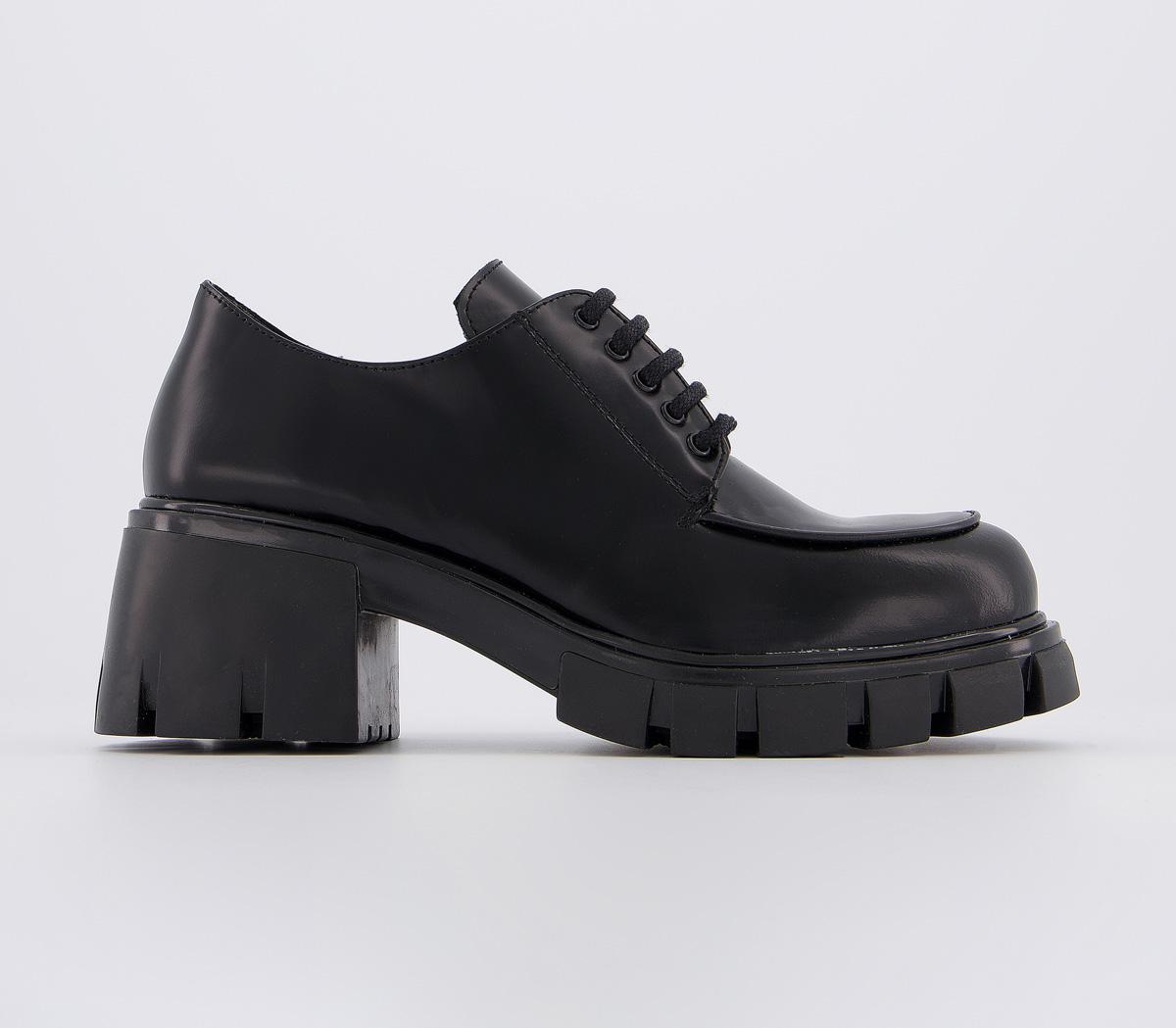 OFFICE Matcha - Chunky Sole Lace-up Black Leather - Mid Heels