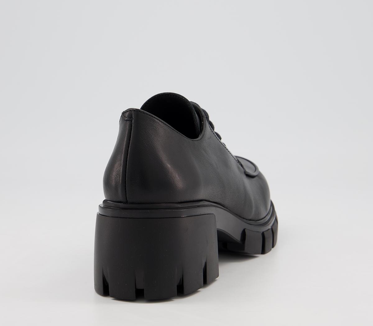OFFICE Matcha Chunky Sole Lace Up Soft Black Leather - Mid Heels