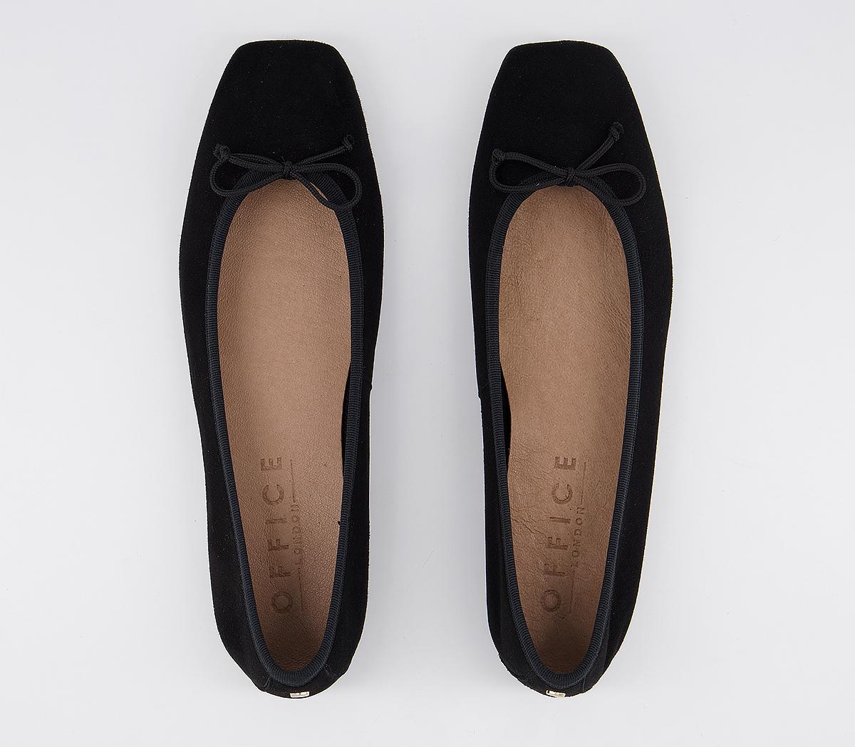 OFFICE Fly away Square Toe Bow Ballerina Flats Black Suede - Flat Shoes ...