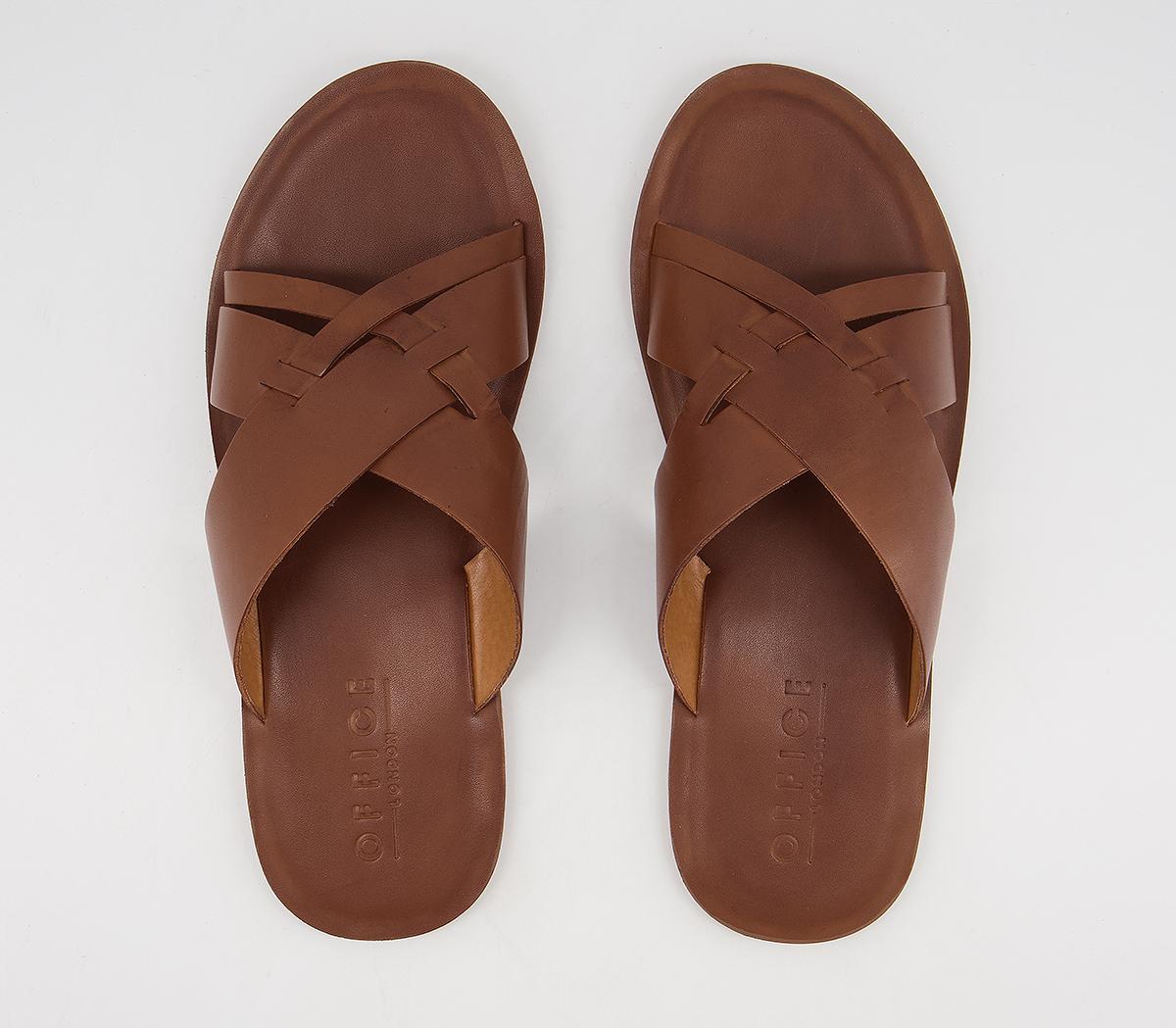 OFFICE Sicily Cross Strap Sandals Tan Leather - Men’s Sandals