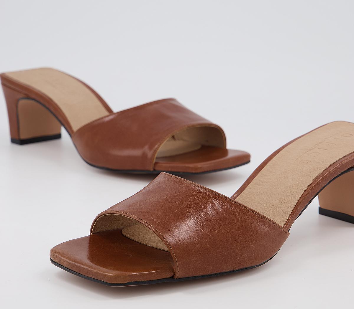 OFFICE Magna Low Heel Mules Tan Leather - Mid Heels