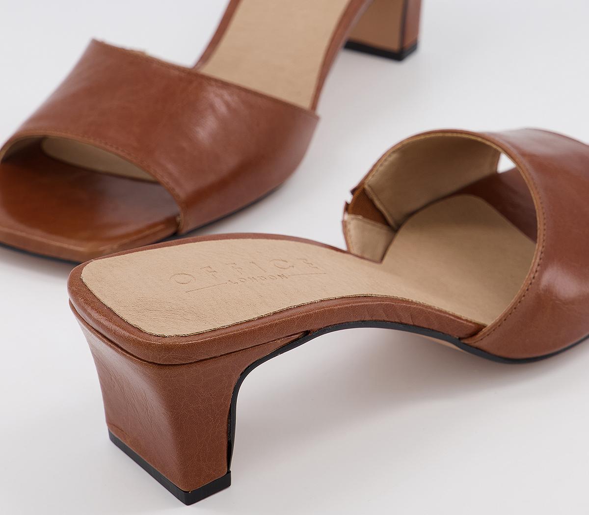 OFFICE Magna Low Heel Mules Tan Leather - Mid Heels