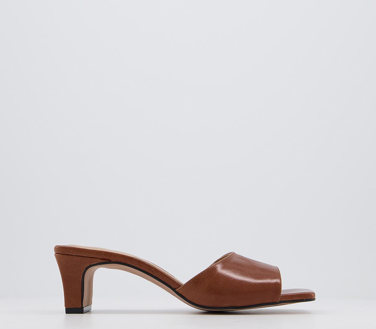OFFICE Magna Low Heel Mules Tan Leather - Mid Heels