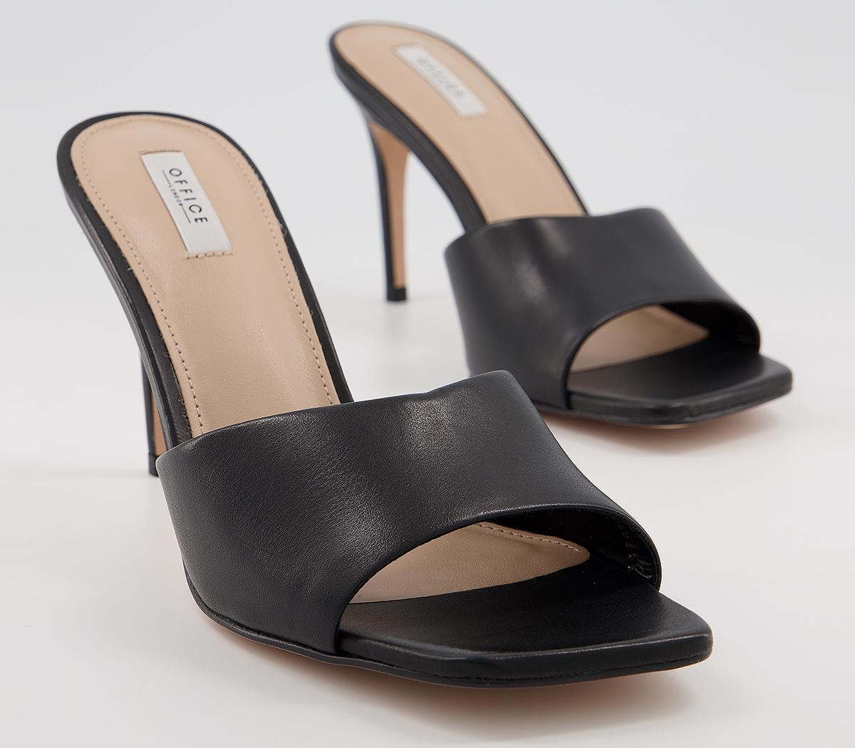 OFFICE Mogul Low Dressy Mules Black Leather - Mid Heels