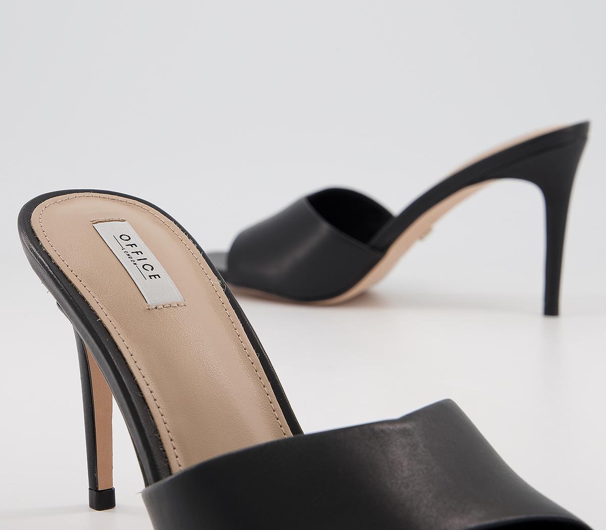 OFFICE Mogul Low Dressy Mules Black Leather - Mid Heels