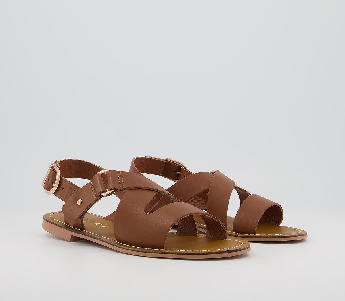 OFFICE Scarlet Cross Strap Sandals Tan Leather - Women’s Sandals