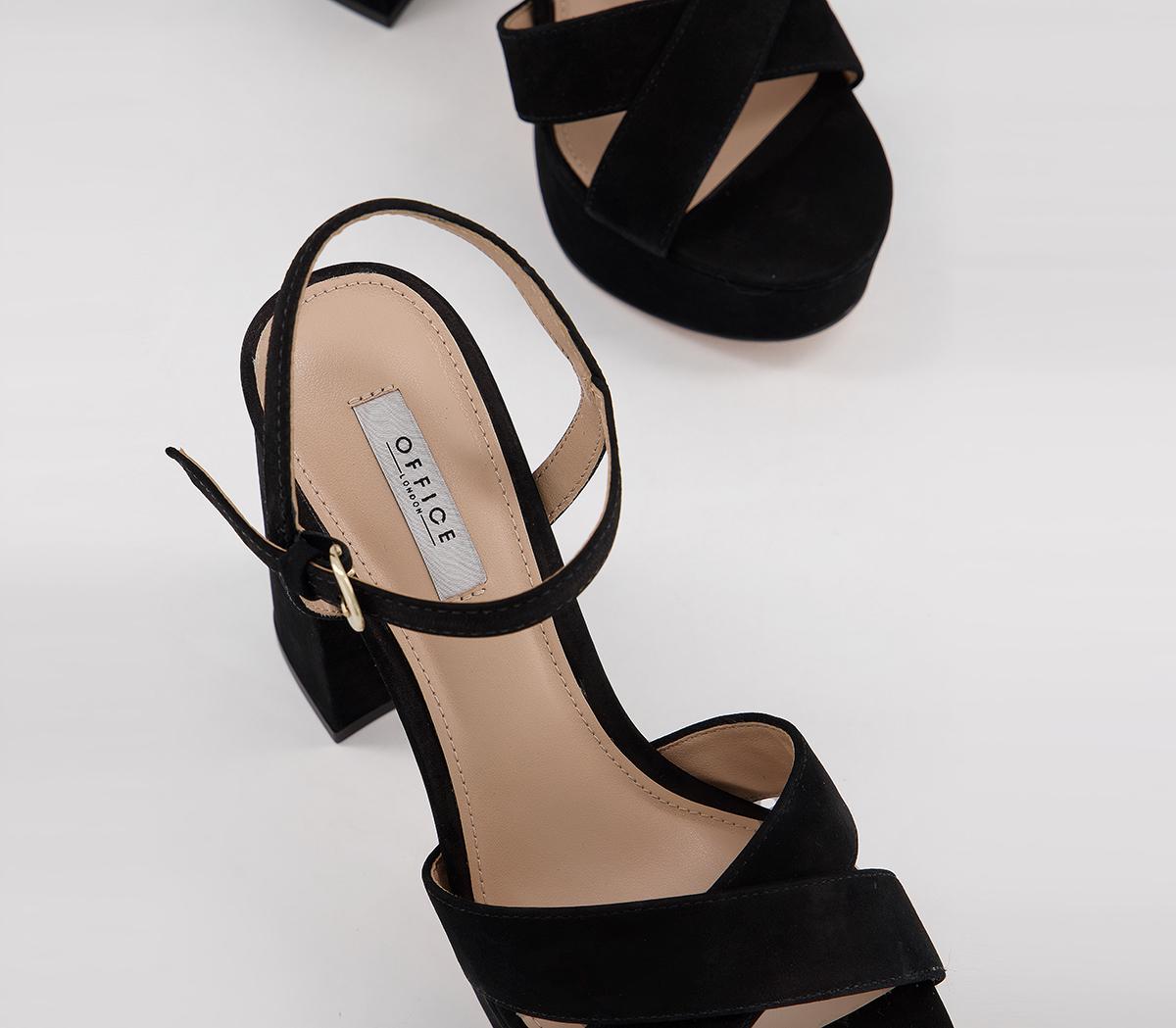 OFFICE Highlight Cross Strap Platform Heels Black Nubuck - High Heels