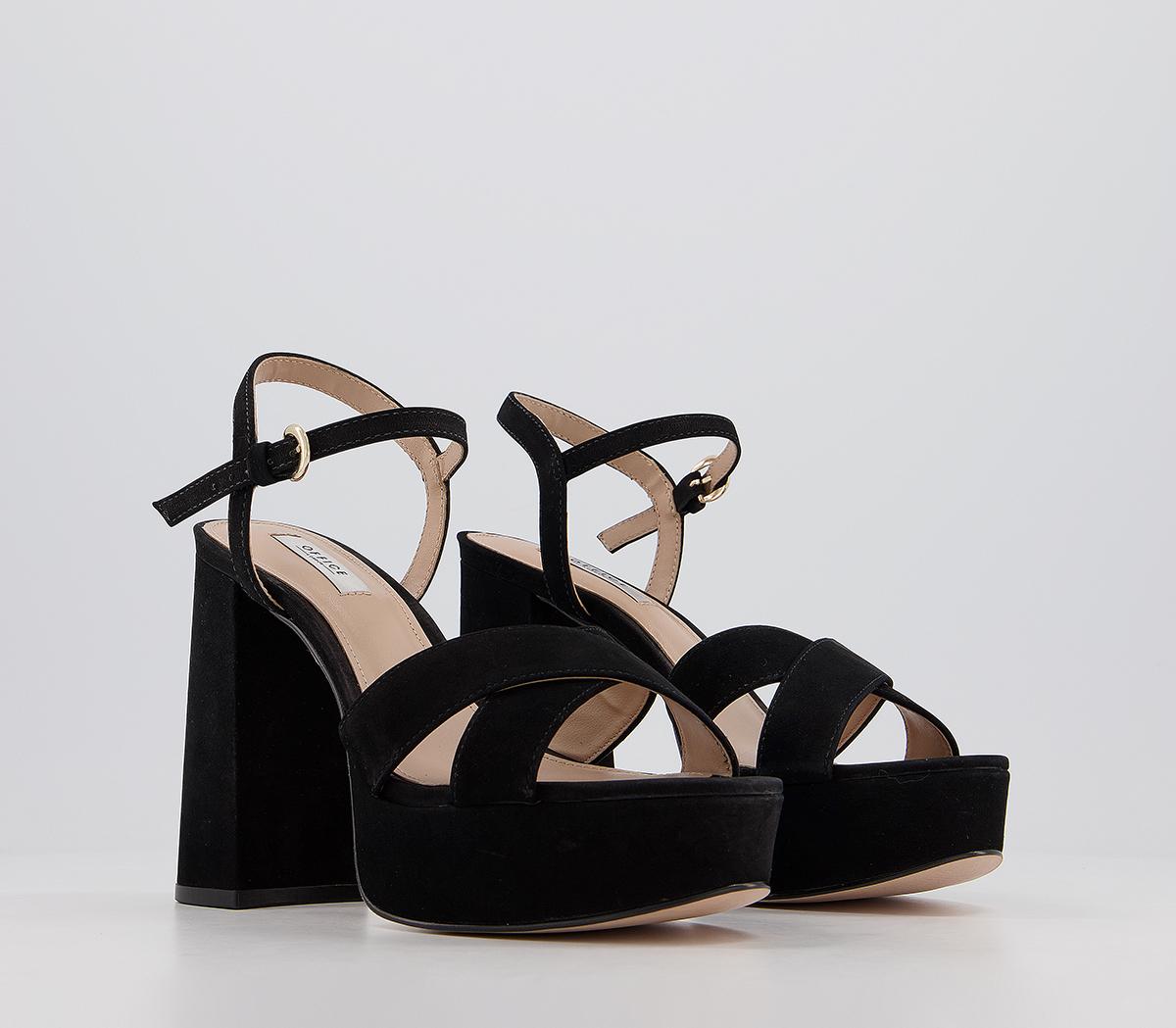 OFFICE Highlight Cross Strap Platform Heels Black Nubuck - High Heels