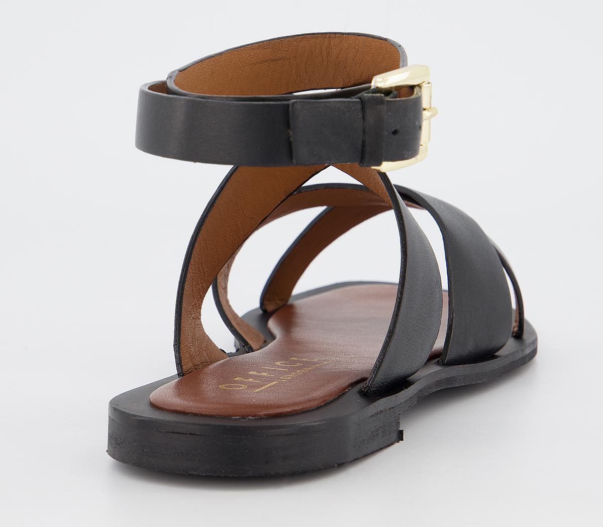 OFFICE Siren Crossover Square Toe Sandals Black Leather - Women’s Sandals