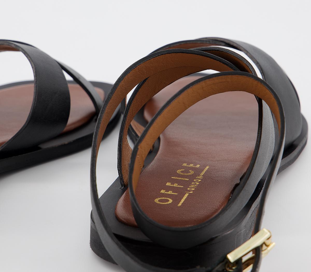 OFFICE Siren Crossover Square Toe Sandals Black Leather - Women’s Sandals