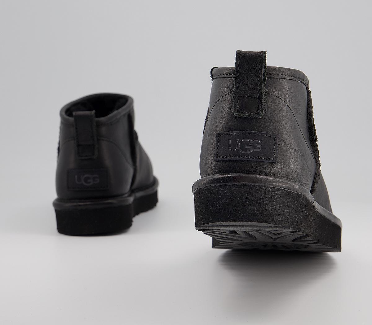 UGG Classic Ultra Mini Boots Black Leather - Women's Ankle Boots