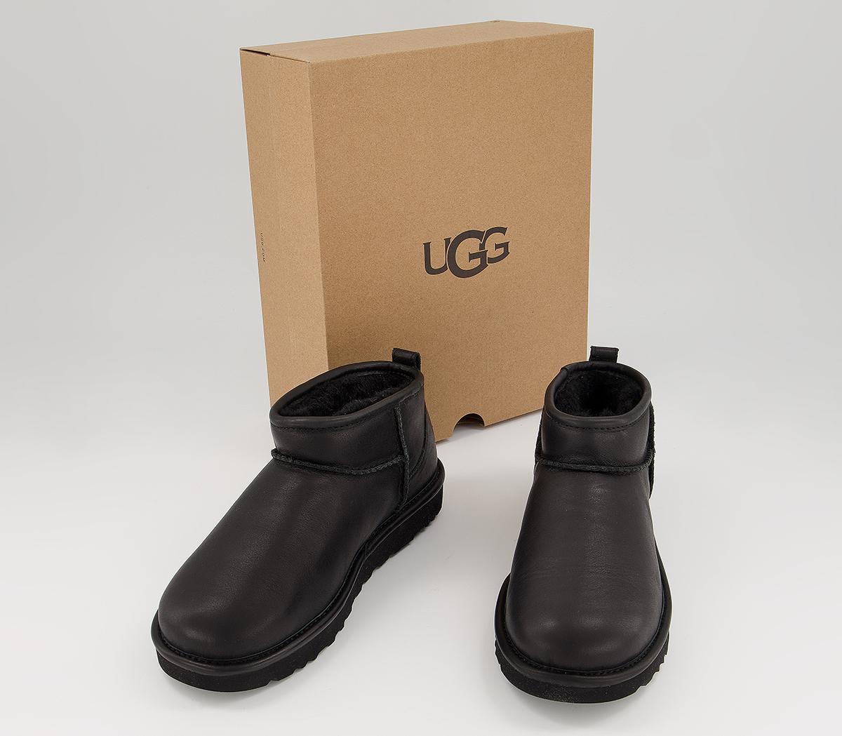 UGG Classic Ultra Mini Boots Black Leather - Women's Ankle Boots