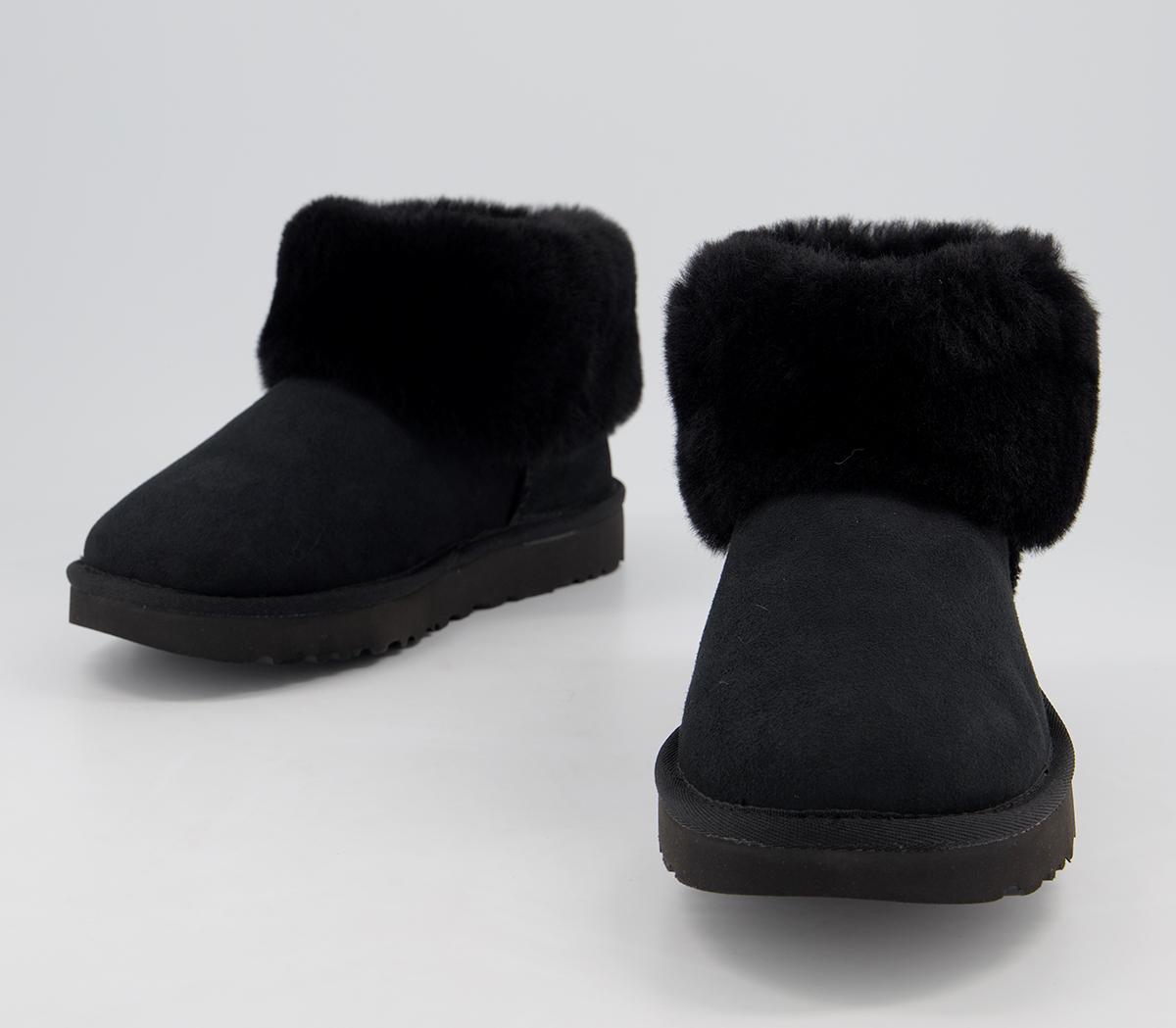 UGG Classic Mini Fluff Boots Black - Women's Ankle Boots