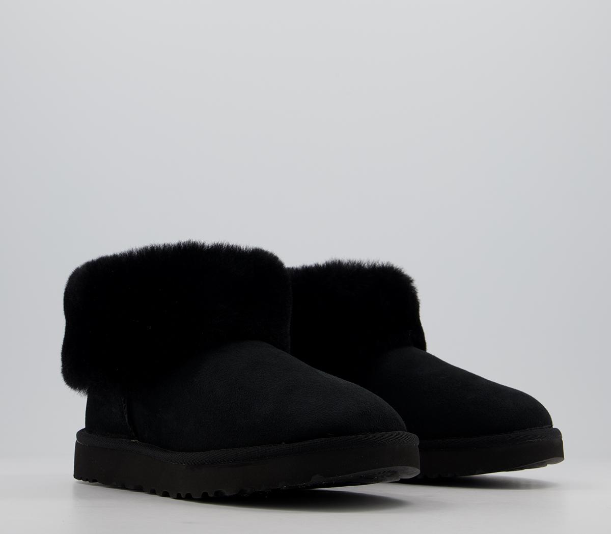 UGG Classic Mini Fluff Boots Black - Women's Ankle Boots
