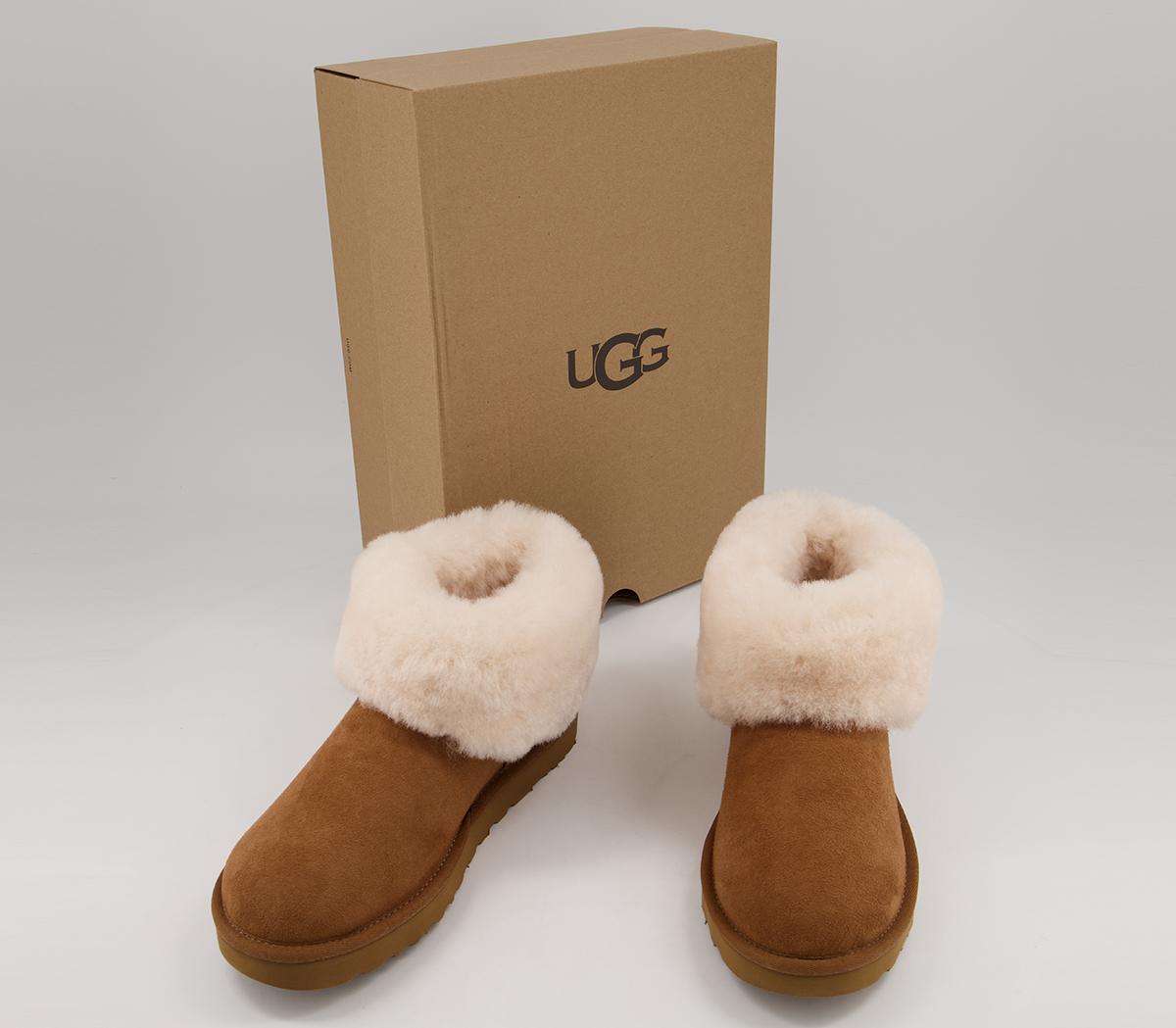 UGG Classic Mini Fluff Boots Chestnut - Women's Ankle Boots