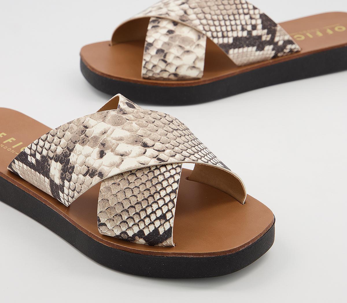 OFFICE Santos Crossover Flatform Sandals Natural Snake - Women’s Sandals