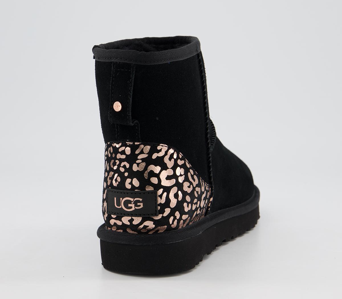 UGG Classic Mini Metallic Leopard Boots Black - Women's Ankle Boots