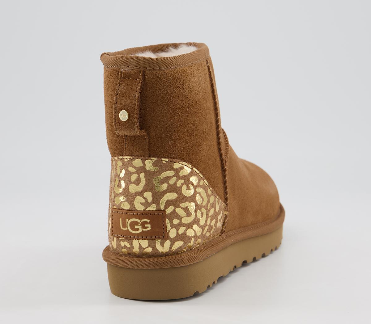 UGG Classic Mini Metallic Leopard Boots Chestnut - Women's Ankle Boots