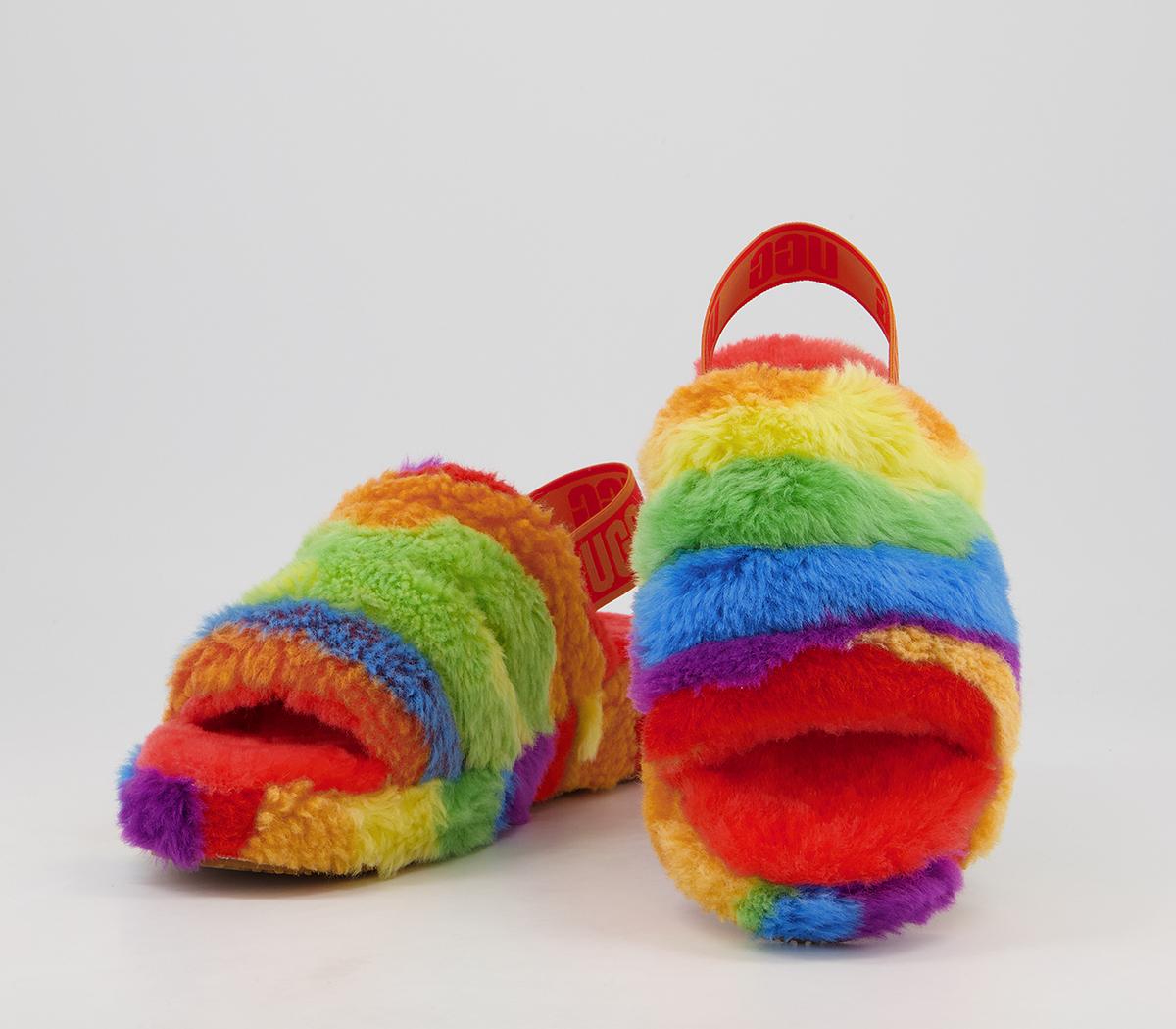 UGG Fluff Yeah Cali Slides Rainbow Stripes - Women's Slippers