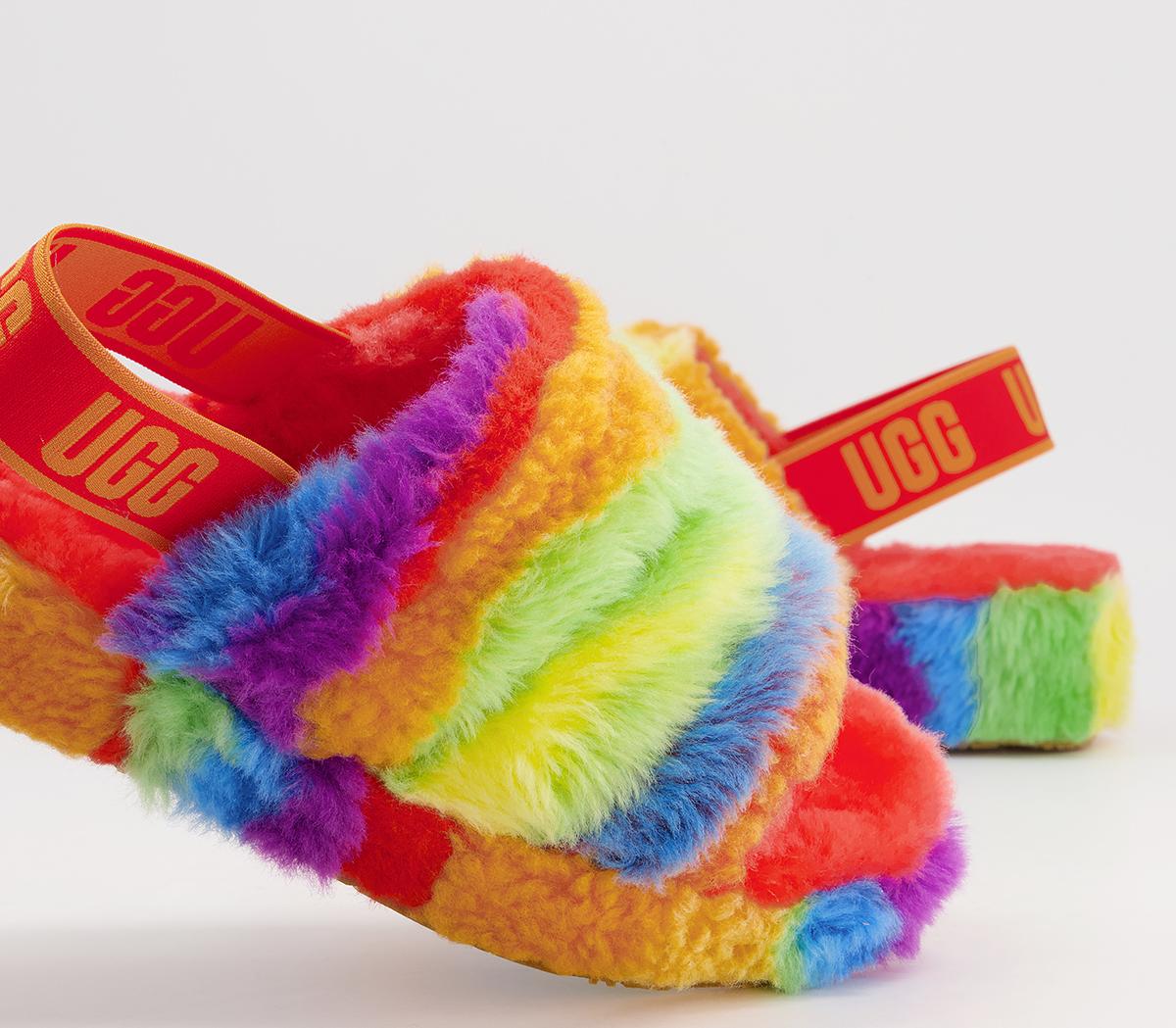 UGG Fluff Yeah Cali Slides Rainbow Stripes - Women's Slippers