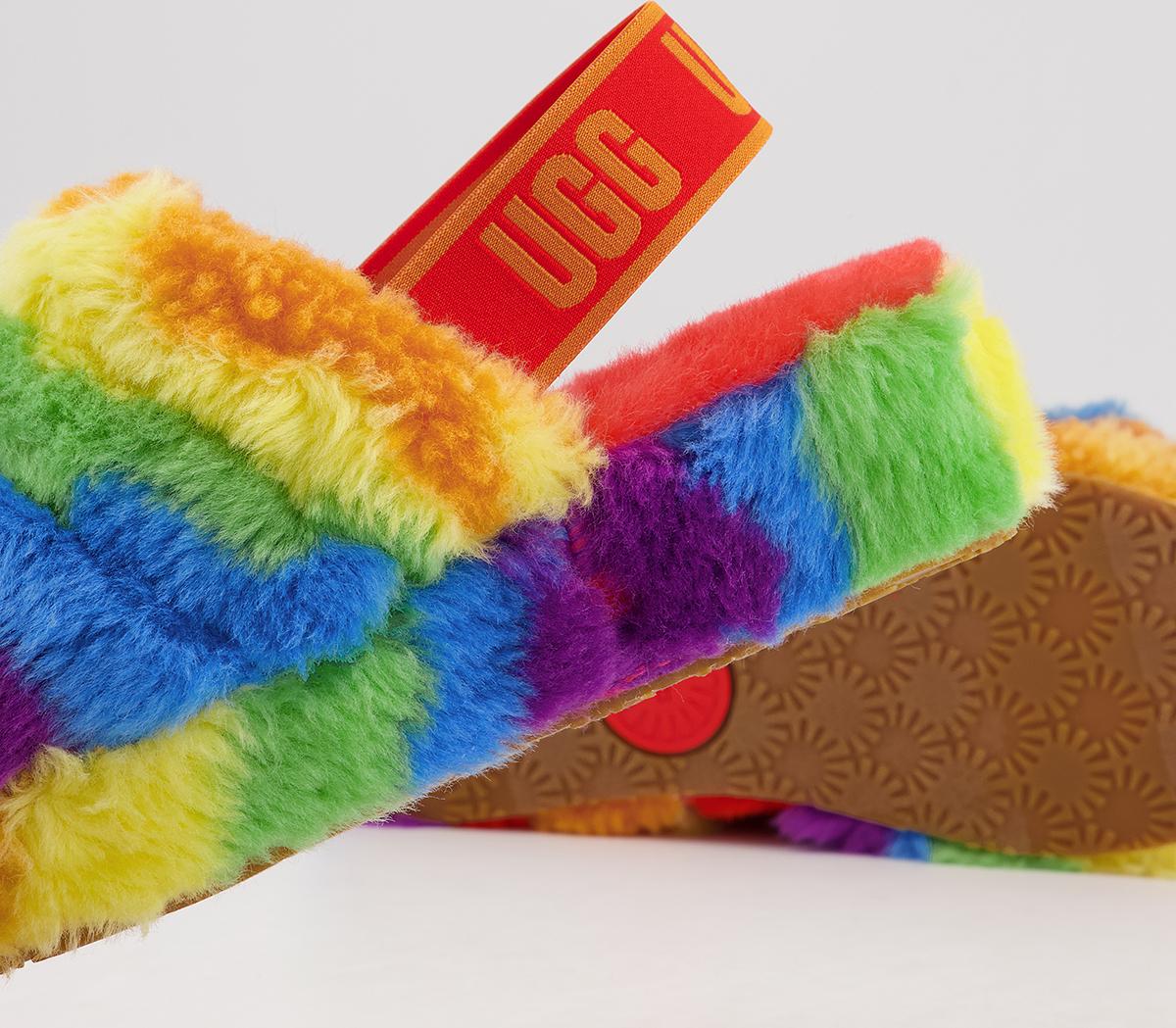UGG Fluff Yeah Cali Slides Rainbow Stripes - Women's Slippers