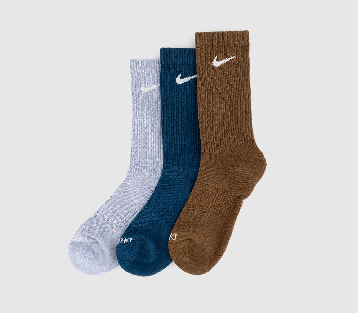Click here for Nike Crew Socks 3 Pairs Navy Brown In Blue  M prices
