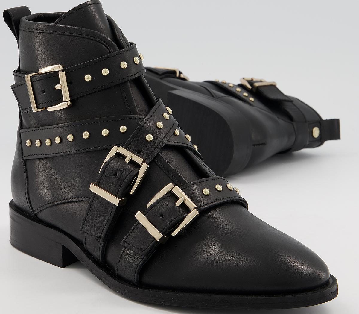 OFFICE Assert Multi Strap Hardware Ankle Boots Black Leather - Women's ...