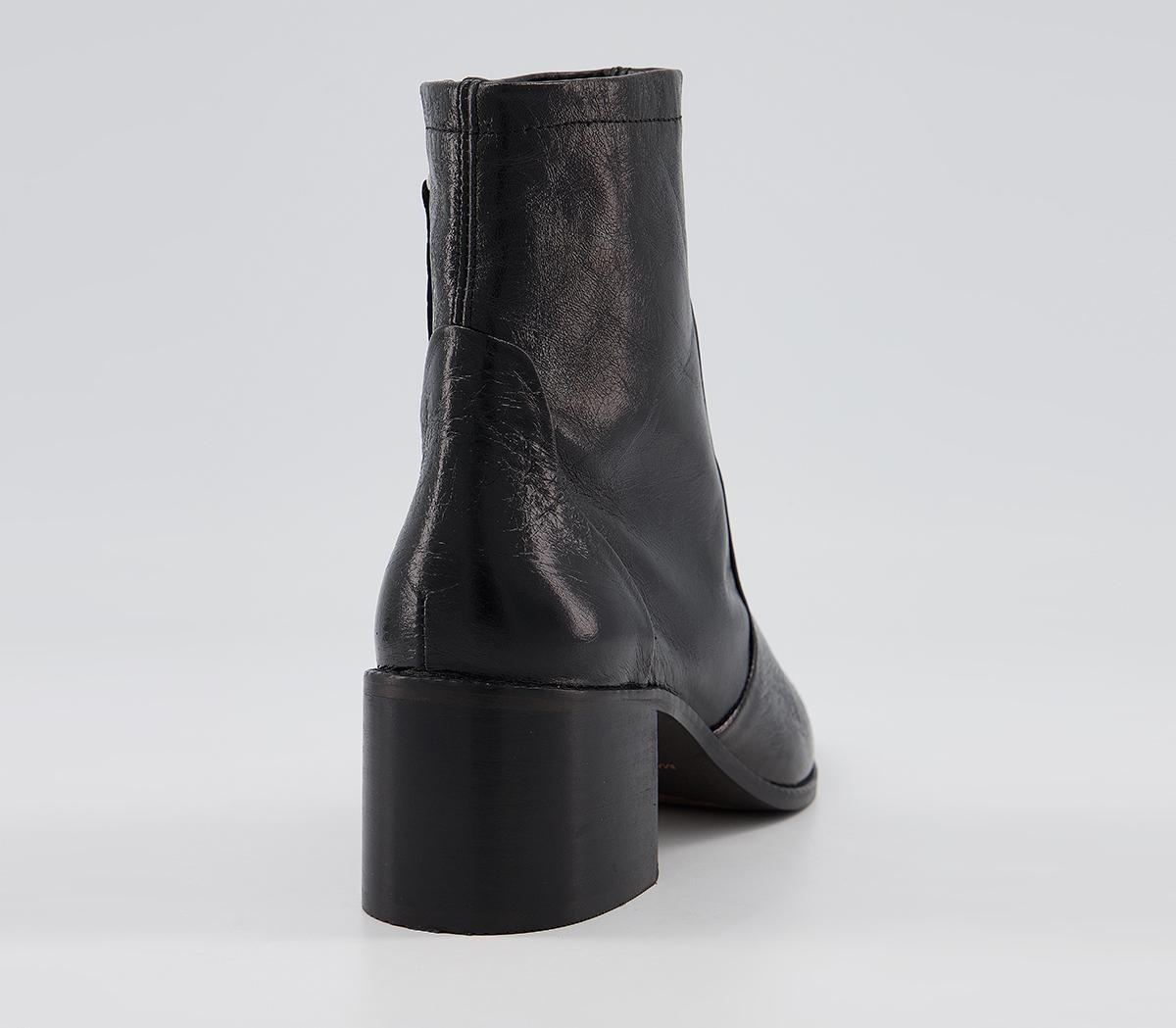 OFFICE Addison Unlined Block Heel Boots Black Leather - Women's Ankle Boots