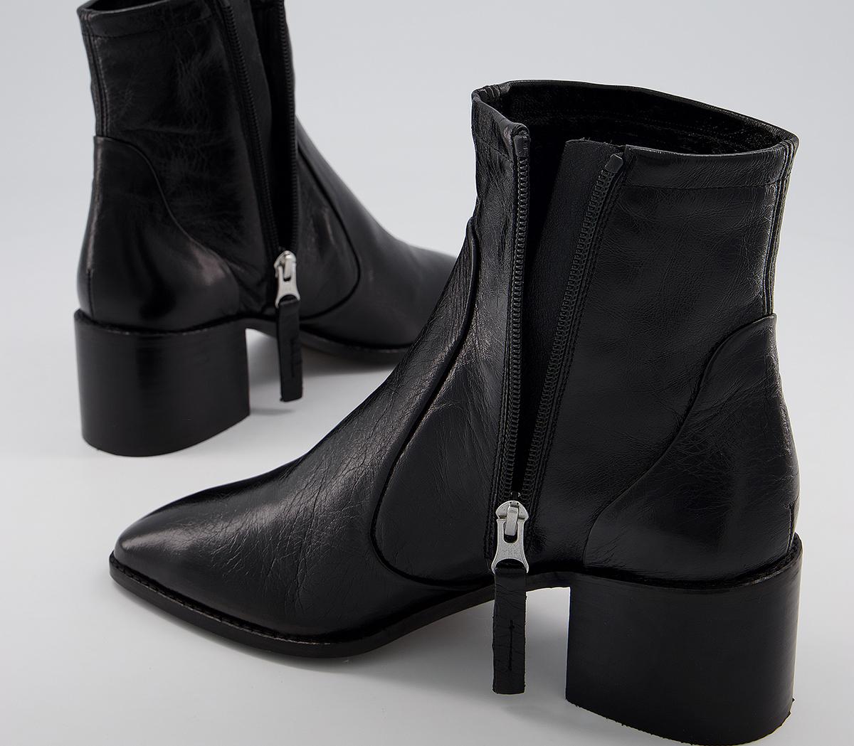 OFFICE Addison Unlined Block Heel Boots Black Leather - Women's Ankle Boots