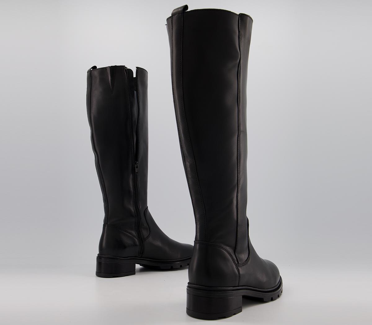 OFFICE Kingly Clean Chunky Cleated Knee Boots Black Leather - Women's ...