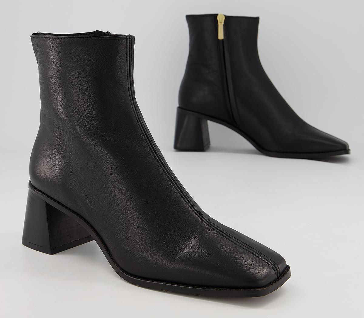 OFFICE Abbie - Smart Square Toe Ankle Boots Black Leather - Women's ...