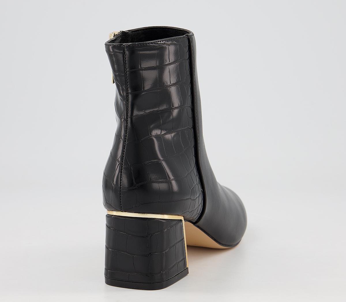 OFFICE Act Block Heel Ankle Boots Black With Gold Hardware - Women's ...