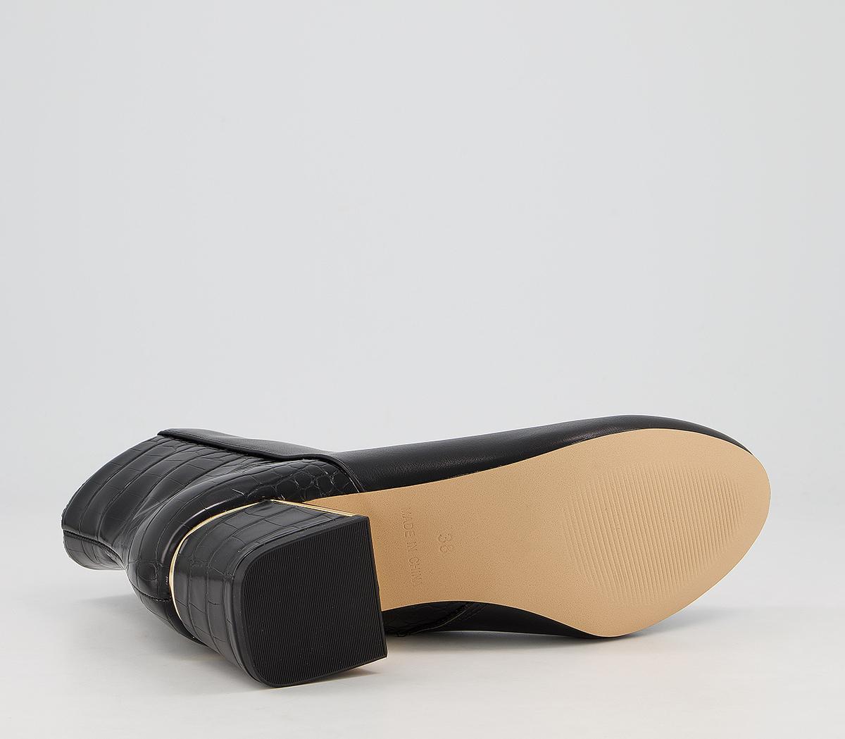 OFFICE Act Block Heel Ankle Boots Black With Gold Hardware - Women's ...