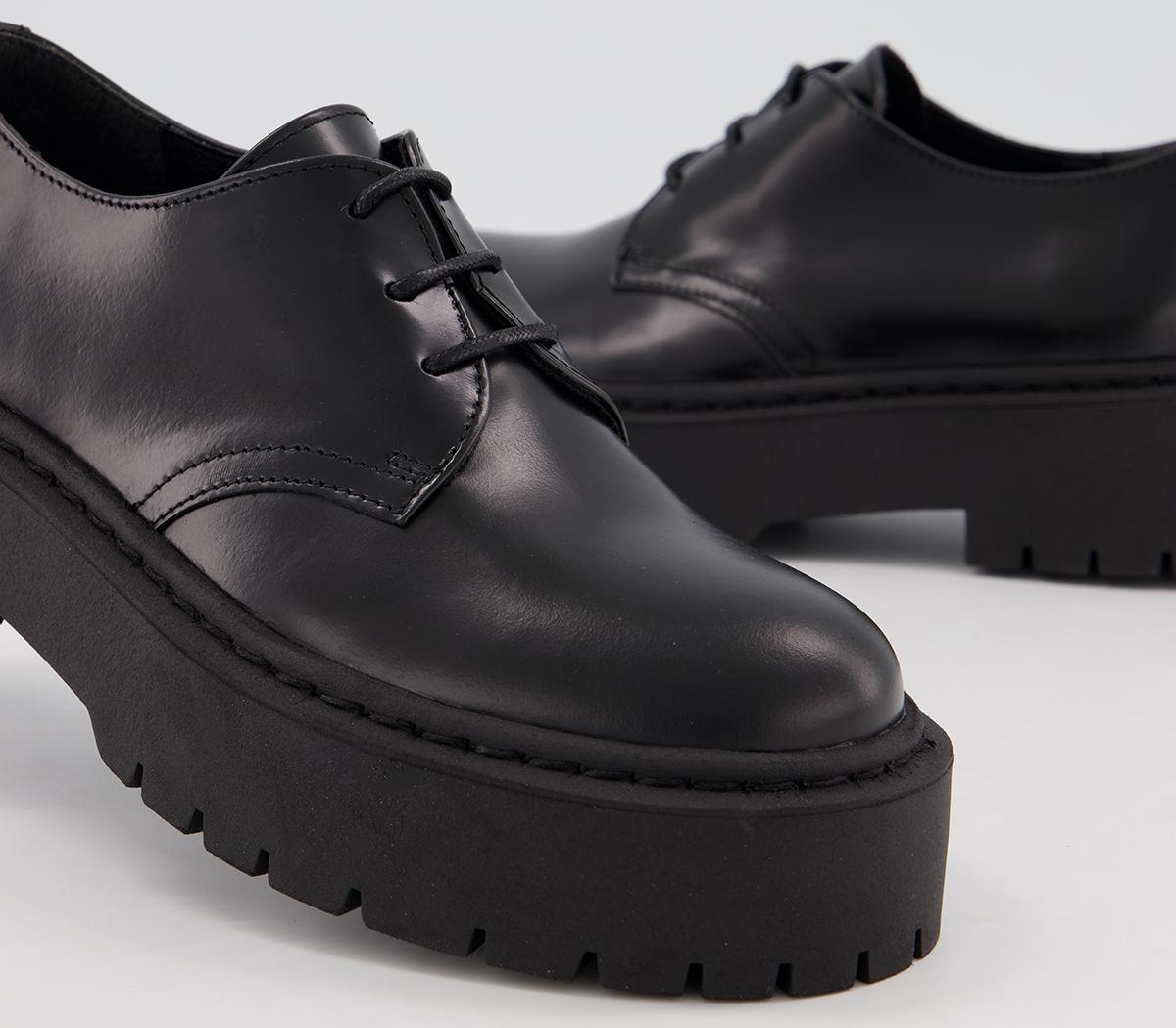 OFFICE Freeing Chunky Lace Up Shoes Black Leather - Flat Shoes for Women