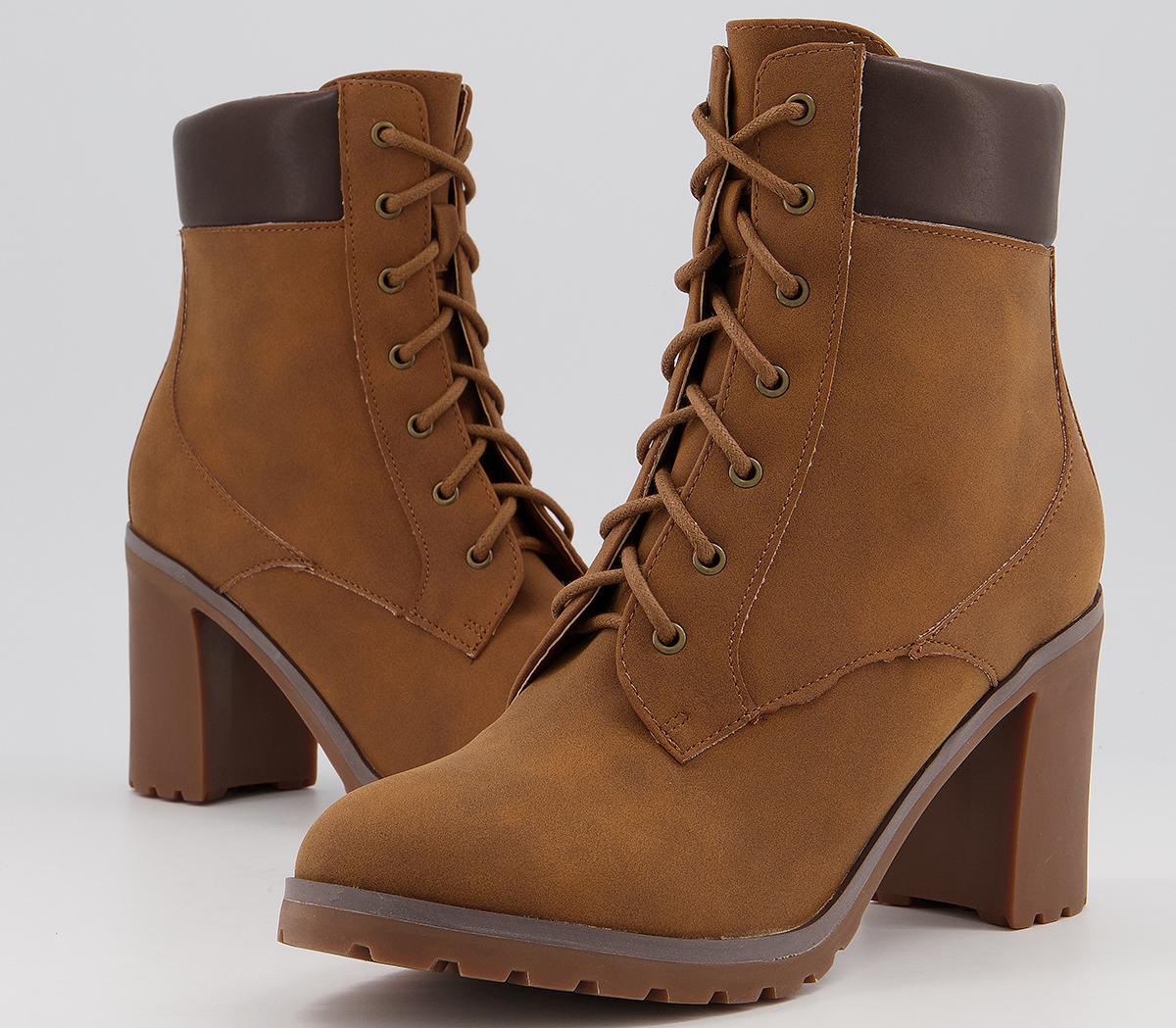 OFFICE Access Heeled Casual Lace Up Boots Tan - Women's Ankle Boots