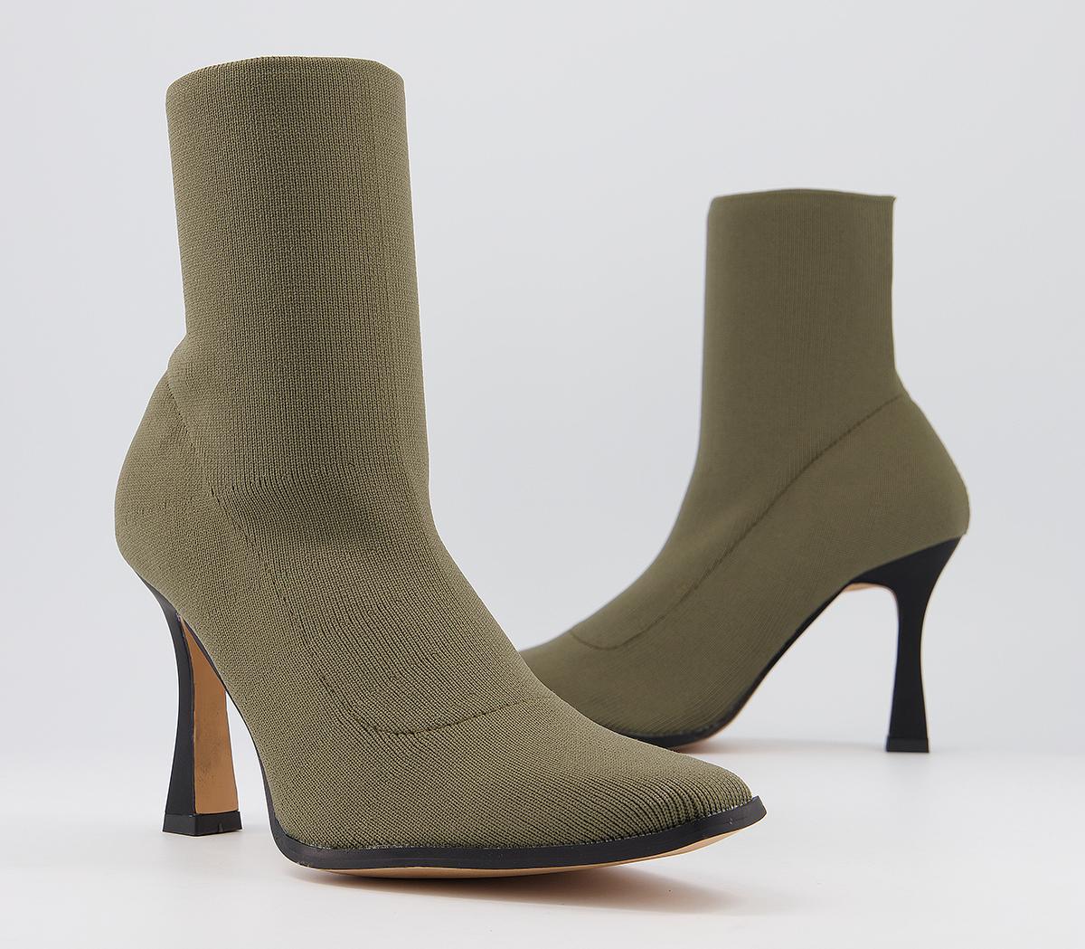 OFFICE Abstract Pointed Stretch Ankle Boots Dark Green Knit - Women's ...