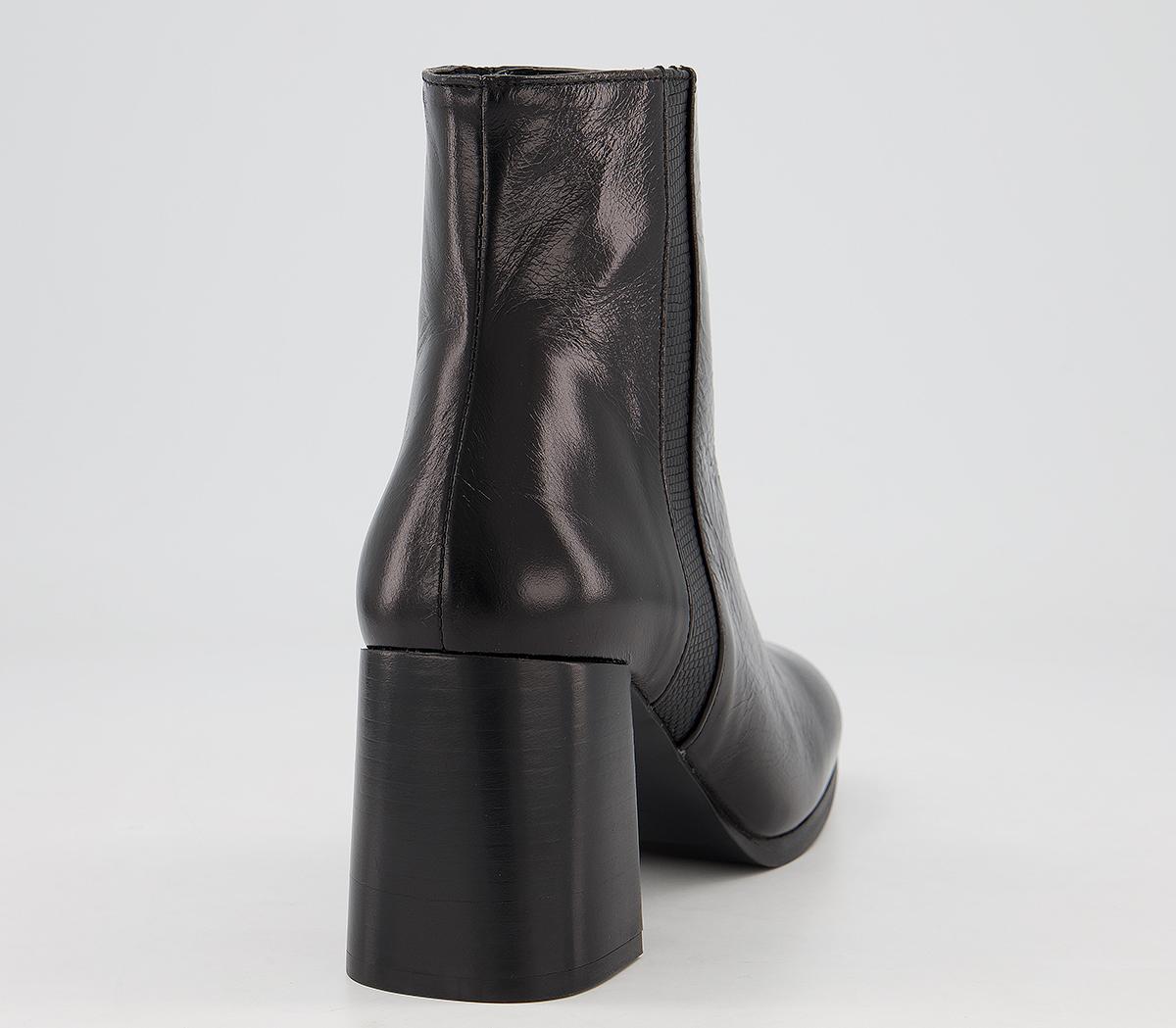 OFFICE Active Platform Square Toe Boots Black Leather - Women's Ankle Boots