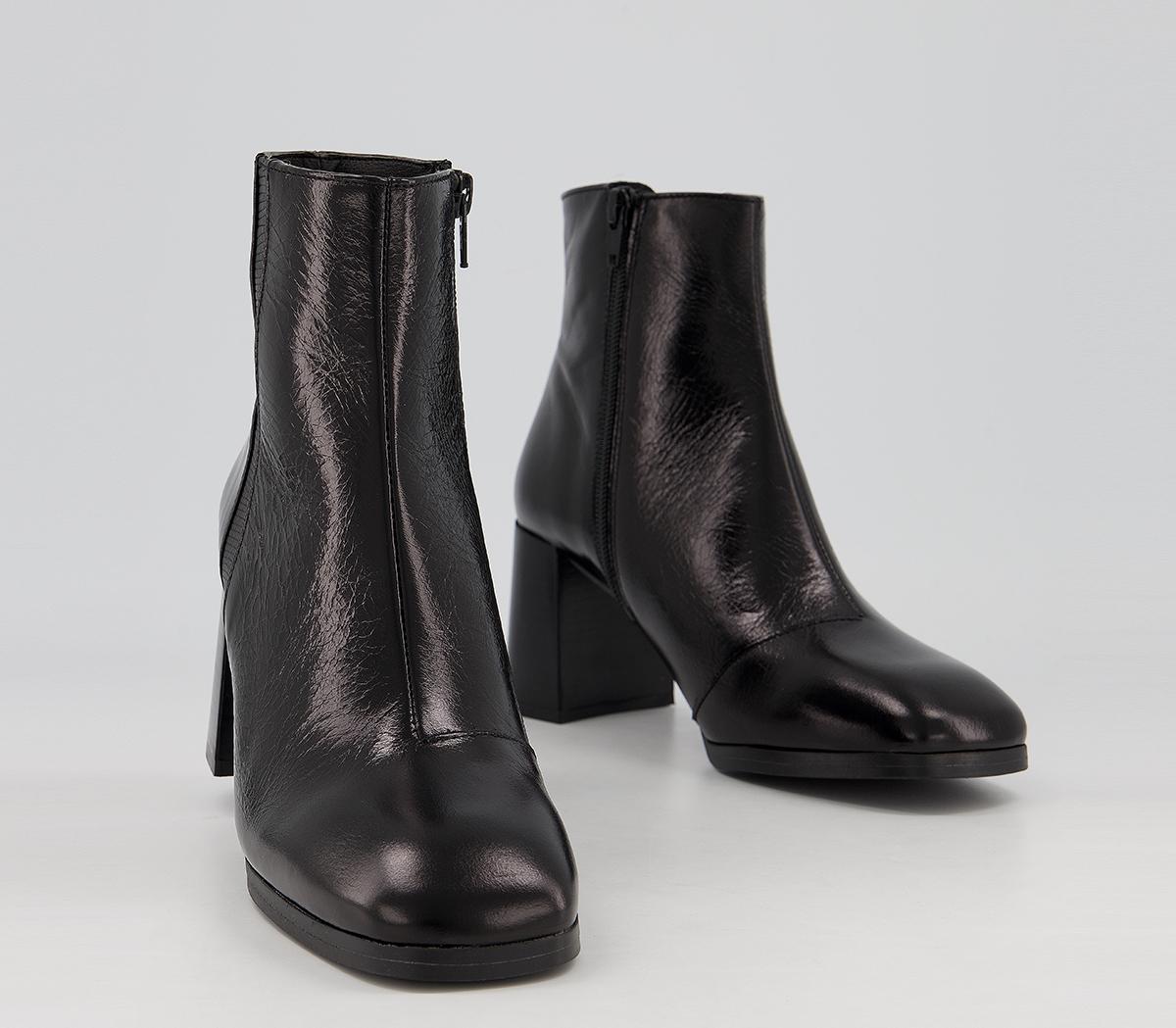 OFFICE Active Platform Square Toe Boots Black Leather - Women's Ankle Boots