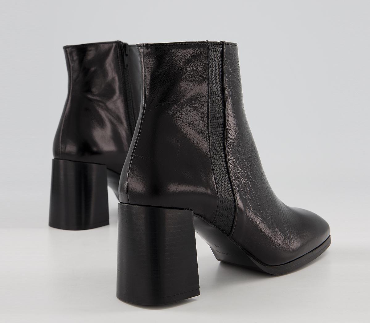 OFFICE Active Platform Square Toe Boots Black Leather - Women's Ankle Boots