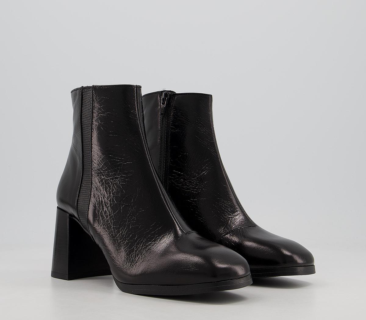 OFFICE Active Platform Square Toe Boots Black Leather - Women's Ankle Boots