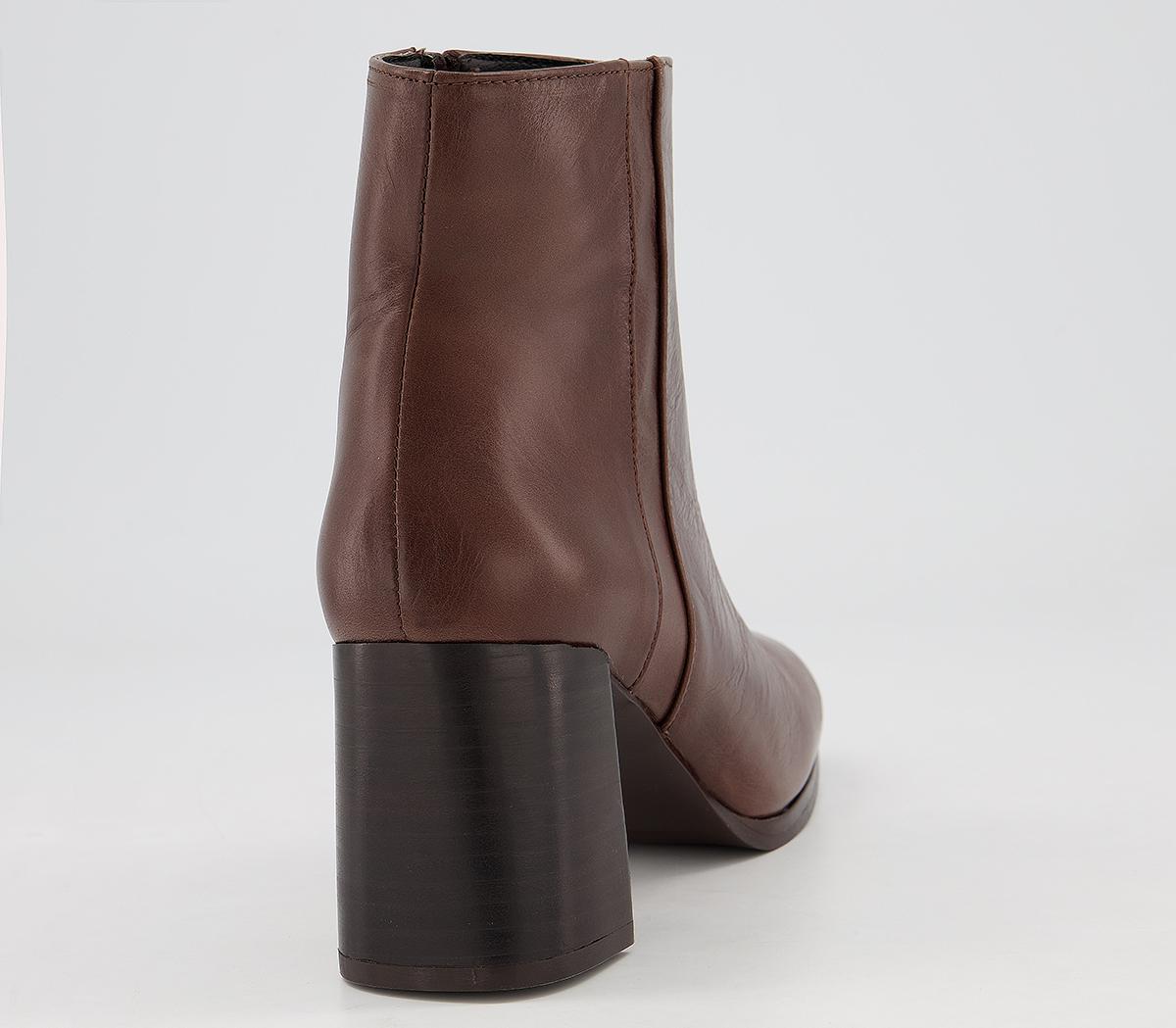 OFFICE Active Platform Square Toe Boots Brown Leather - Women's Ankle Boots
