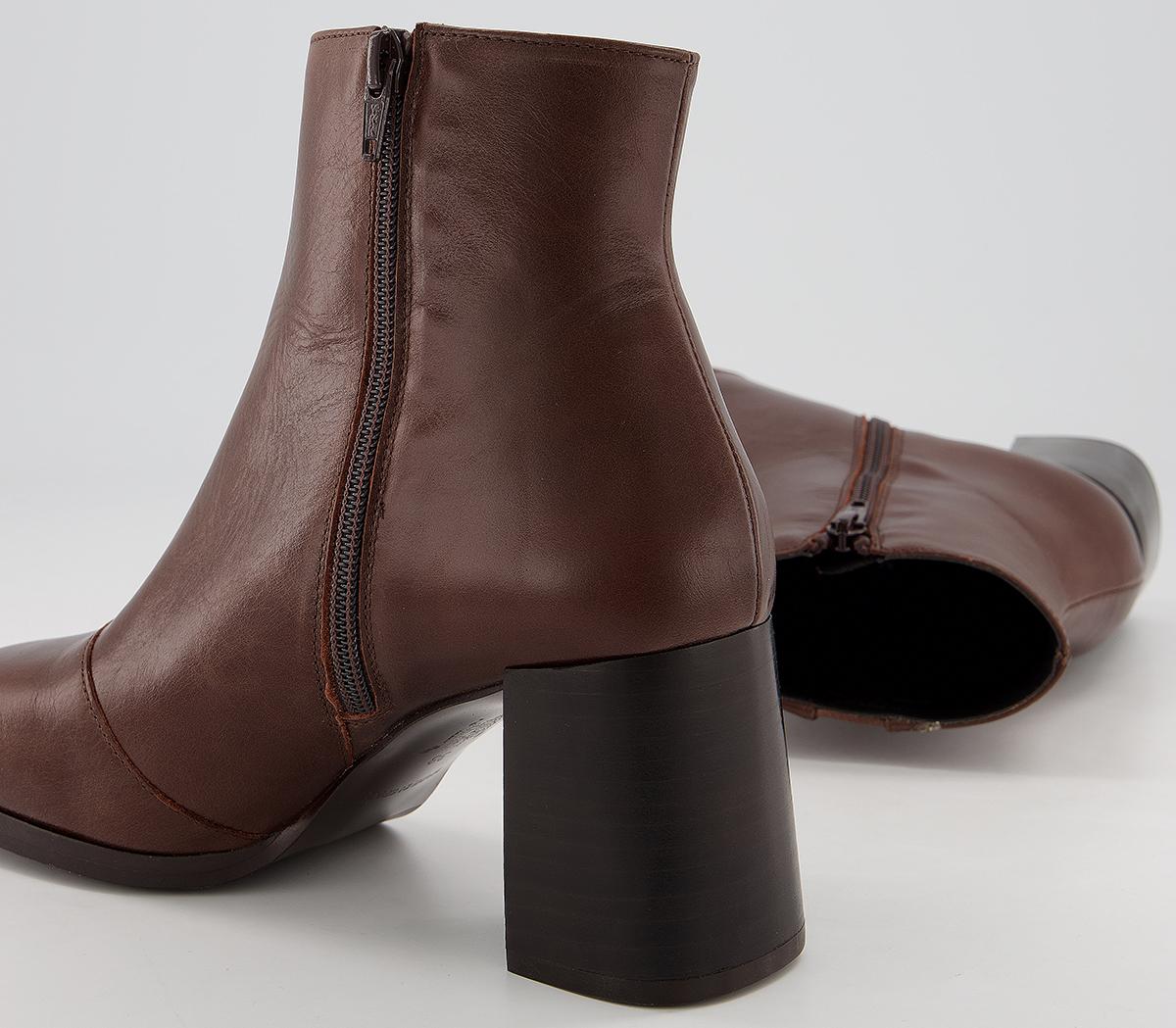 OFFICE Active Platform Square Toe Boots Brown Leather - Women's Ankle Boots