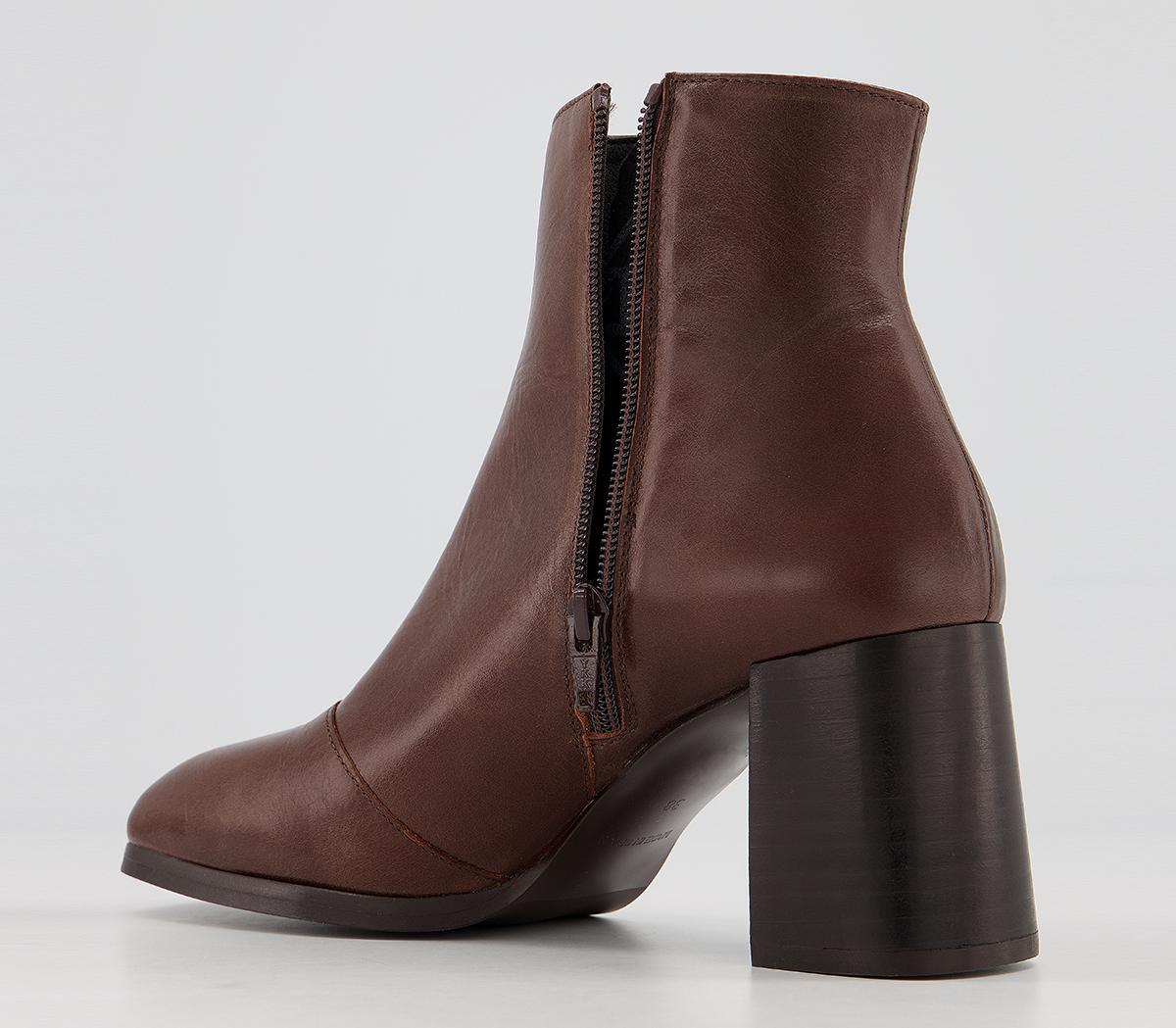 OFFICE Active Platform Square Toe Boots Brown Leather - Women's Ankle Boots