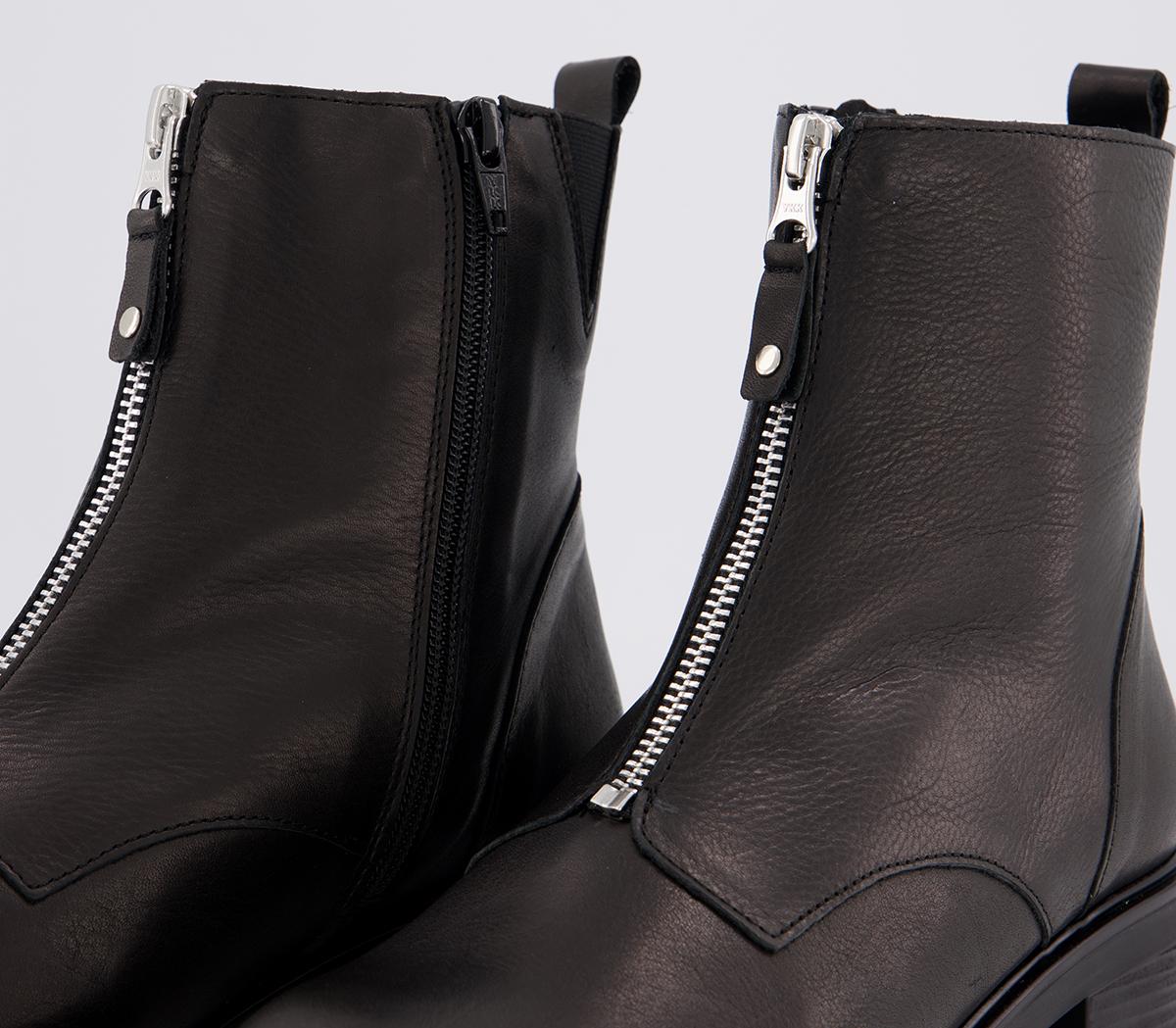 OFFICE Angelic Front Zip Casual Ankle Boots Black Leather - Women's ...