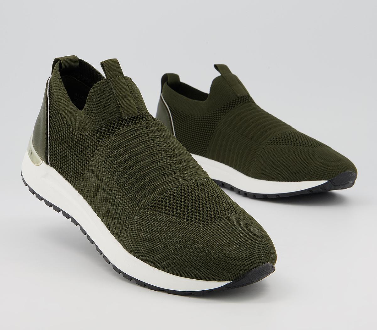 OFFICE Finely Knitted Slip On Runners Khaki Knit - Flat Shoes for Women