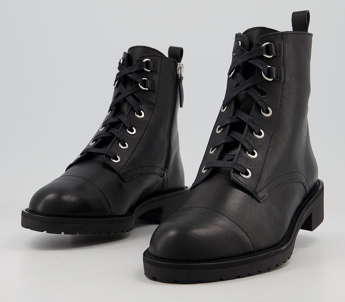 OFFICE Ambition Lace Up With Hardware Boots Black Leather - Women's ...
