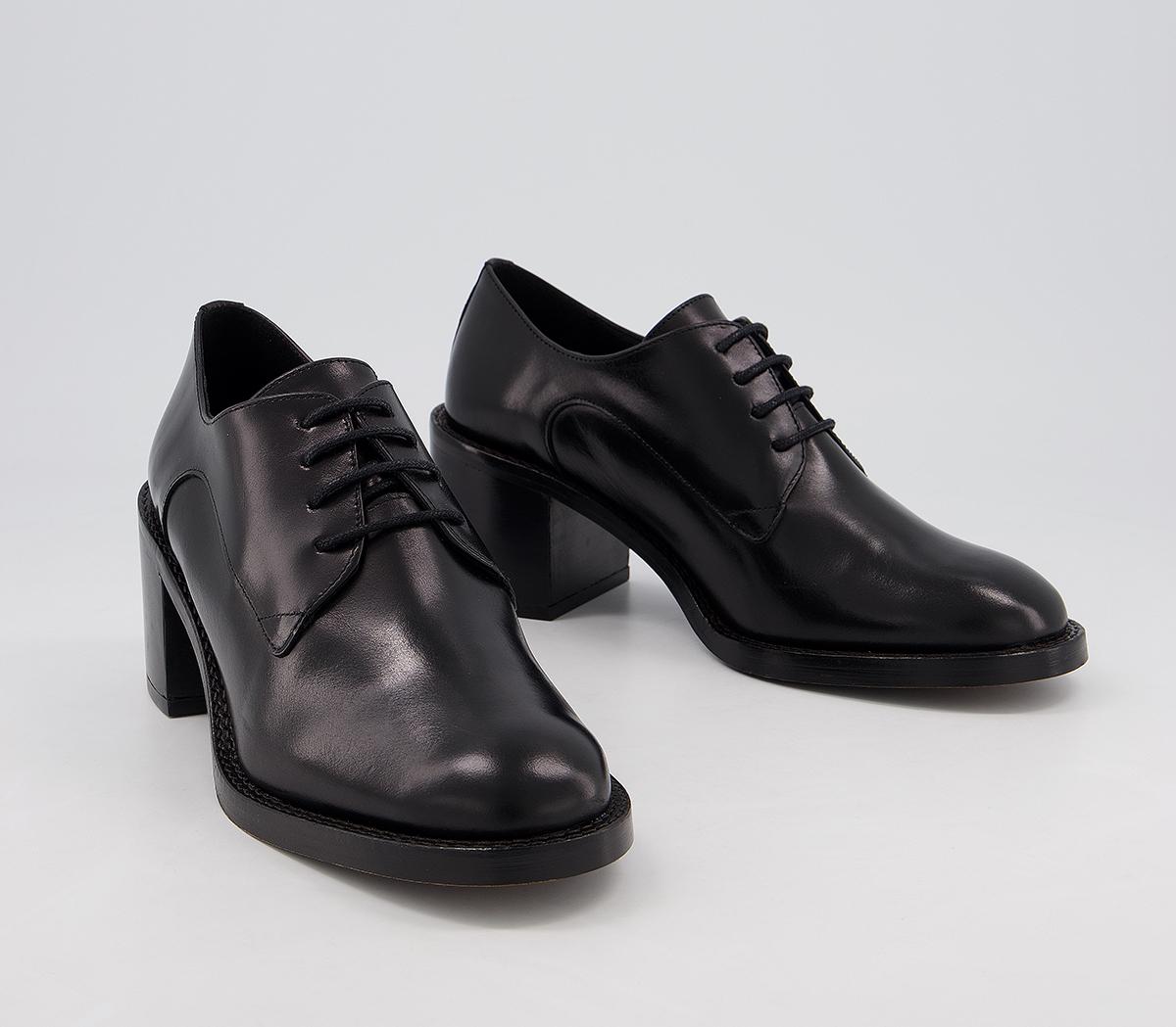 OFFICE Modest Lace Up Mid Block Heels Black Leather - Mid Heels