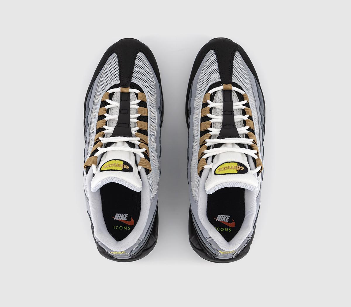 Nike Air Max 95 Trainers White Yellow Strike Wolf Grey Cool Grey - Men ...
