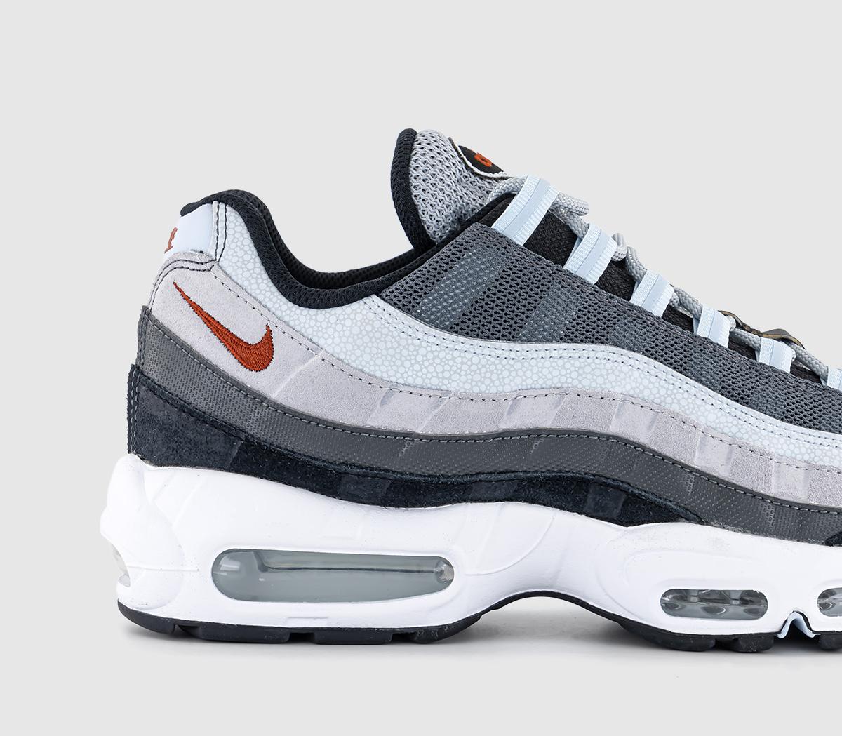 Nike Air Max 95 Trainers Wolf Grey Rugged Orange Black Blue Tint - Men ...